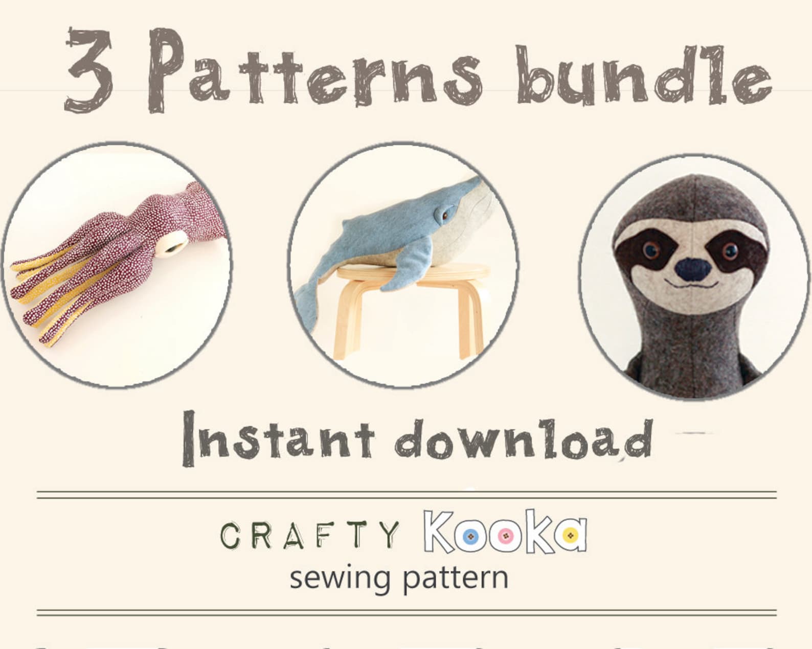 Toy Sewing Pattern Soft Toy Patterns Bundle of 3 Step-by-step | Etsy