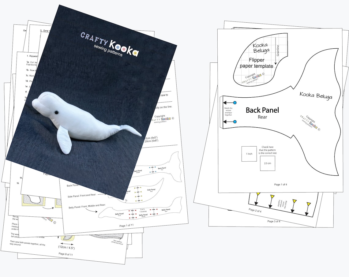 Beluga whale sewing project pattern with Beluga pdf toy sewing | Etsy