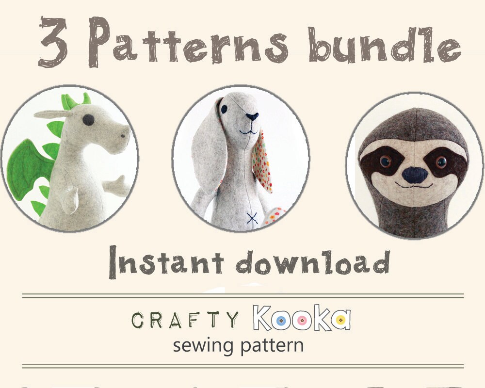 Felt animal patterns bundle step-by-step sewing tutorials | Etsy