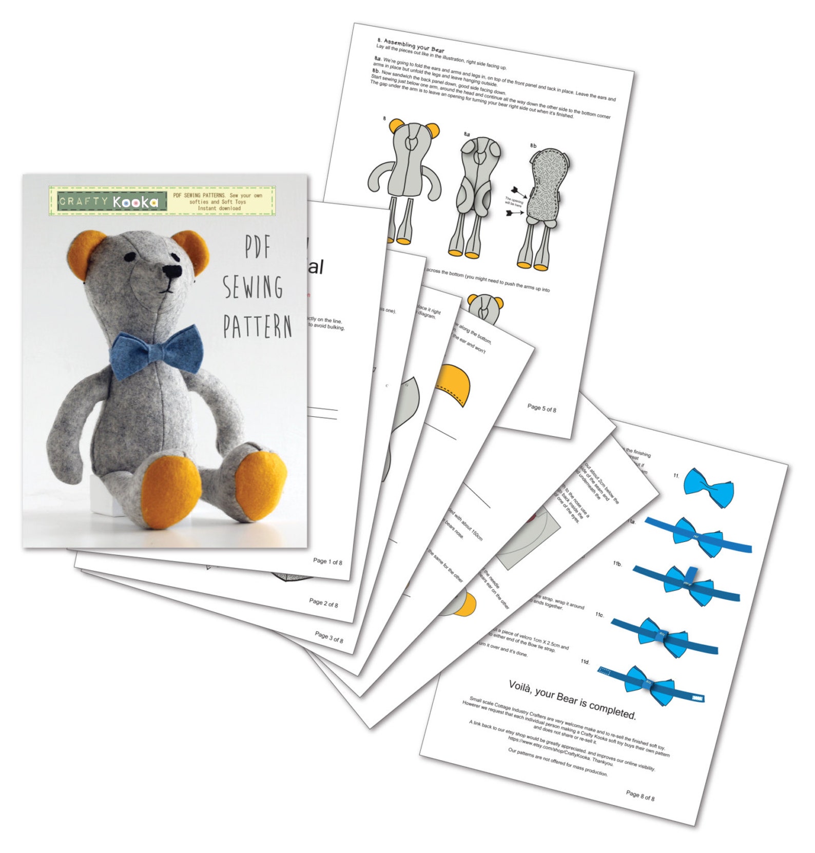 Simple Traditional Plush Teddy Bear Sewing Pattern - Etsy