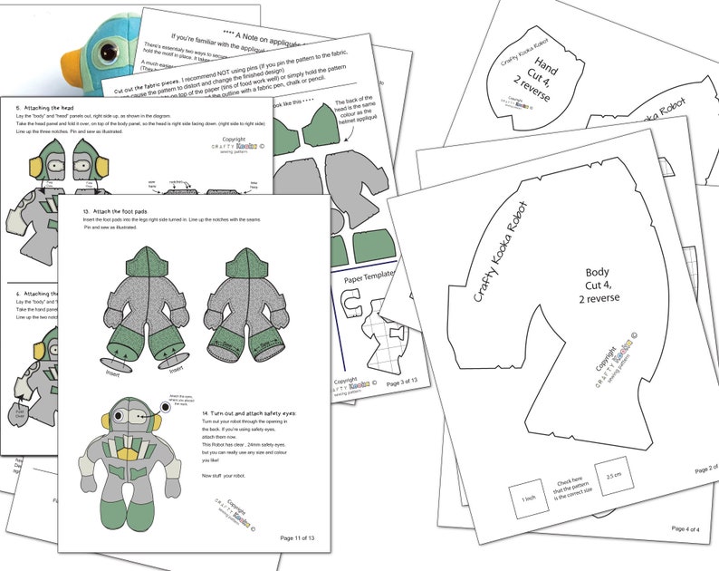 B-movie Robot plush toy sewing pattern with appliqué | Etsy