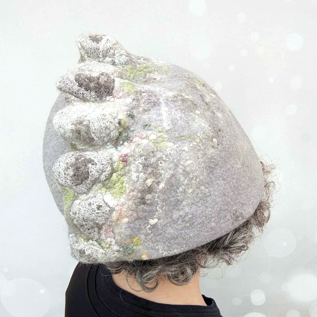 Stylish Gray Wet Felted Beret Inspired by the Mossy Stone Walls of ...