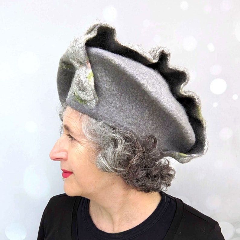 Stylish Gray Wet Felted Beret Inspired by the Mossy Stone Walls of ...