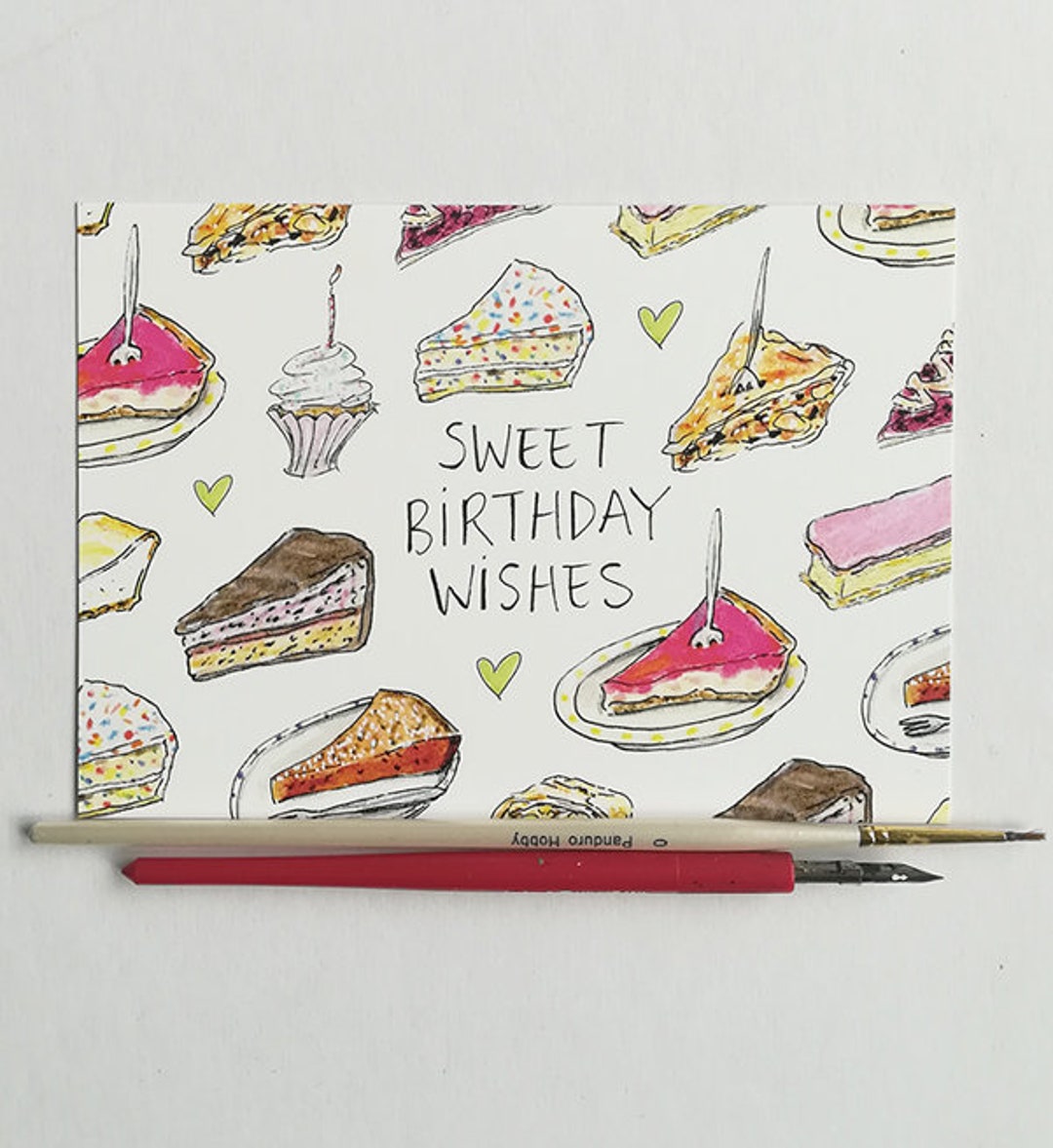 Sweet Birthday Wishes Card, Cake, Cupcakes, Candles, Hearts, Cheesecake ...