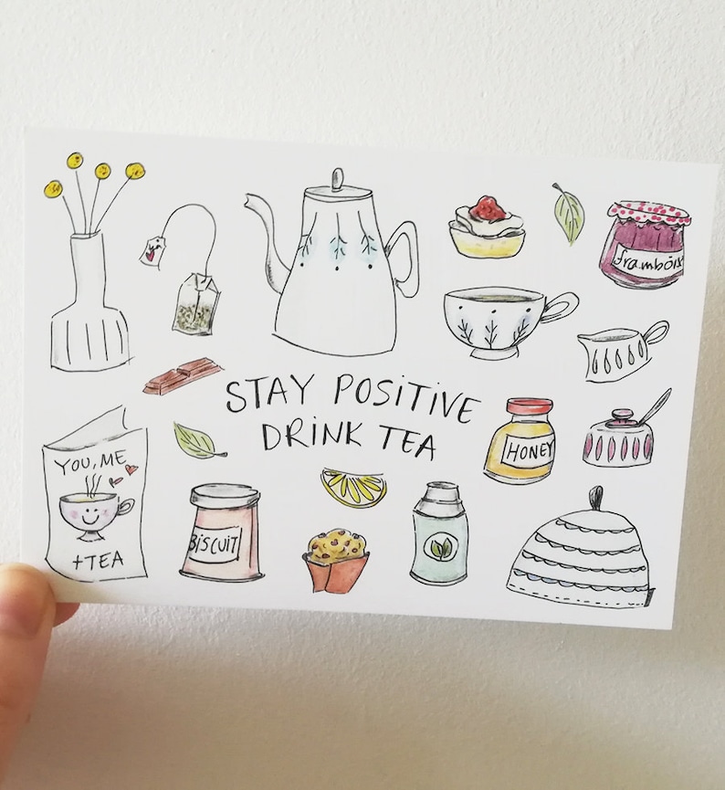 Tea Lover Card Stay Positive Drink Tea Postcard Positivitea - Etsy