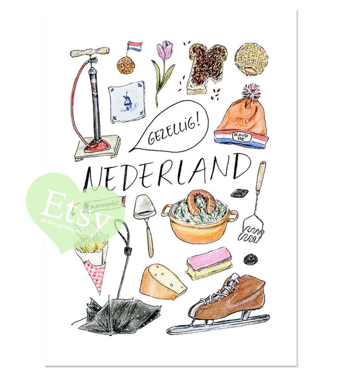 Netherlands Art Print Typical Dutch Food Cute Wall Decor | Etsy