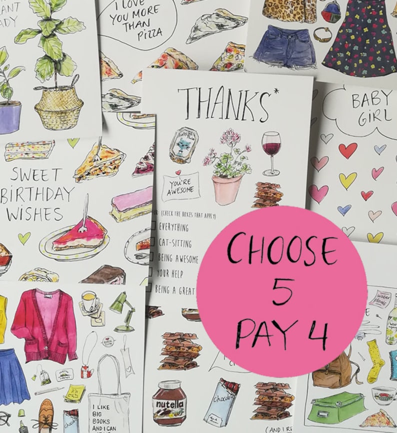 Personalized Card Pack Set of 5 Postcards Deal Multi-pack | Etsy