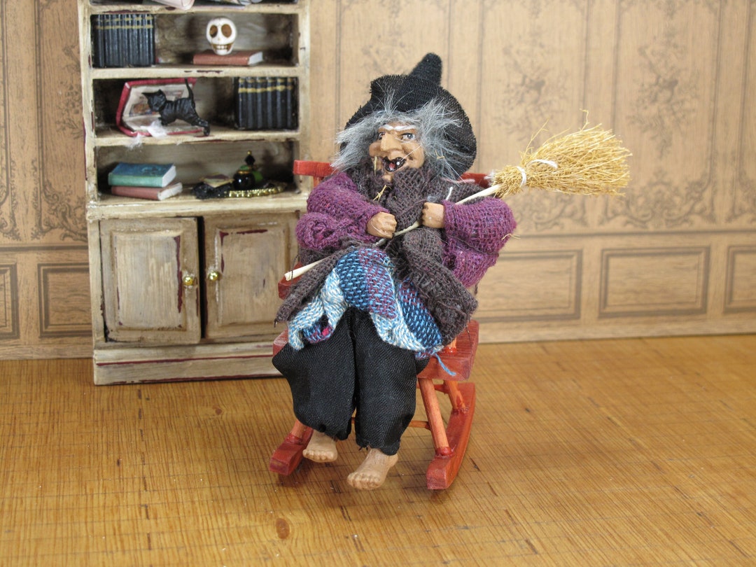 Gaël Miniature Vintage Halloween Witch in Rocking Chair for Dollhouse ...