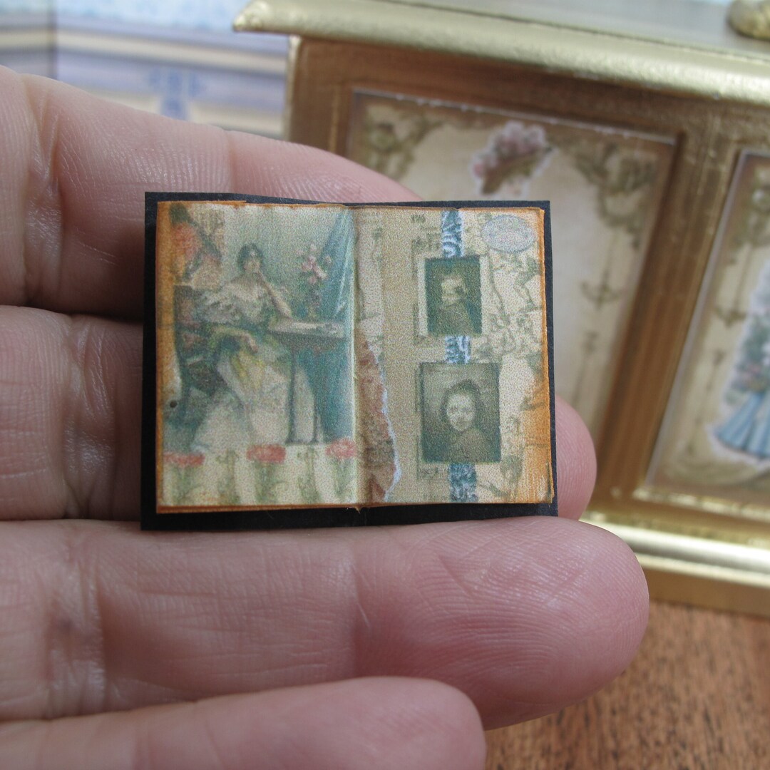 Miniature Open Antique Book. Flowers of the Past: Romantic Lady's ...