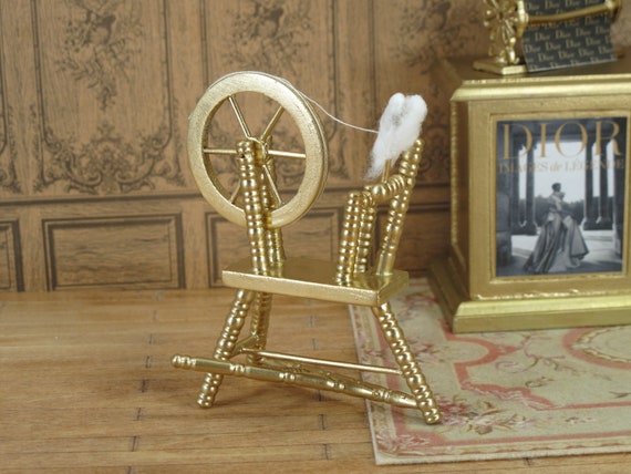 Miniature Dollhouse gold Spinning Wheel. The hand painted. | Etsy