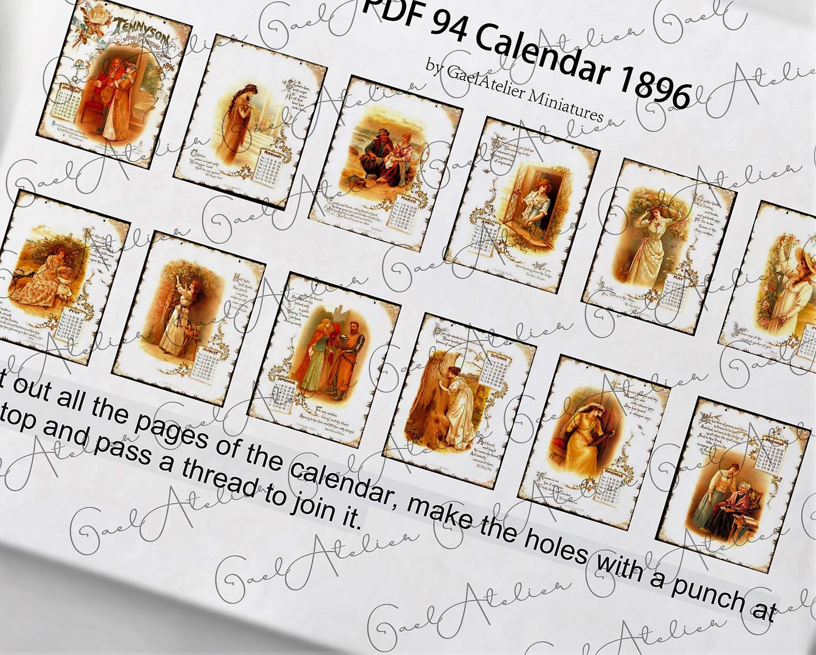 Downloadable Vintage Calendar 1896 Diy Set. Antique Printable | Etsy