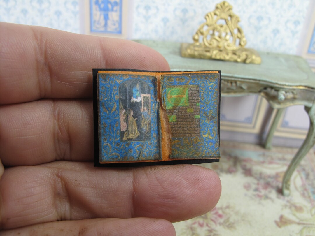Miniature Open Antique Illustrated Book. Old Medieval Manuscript ...