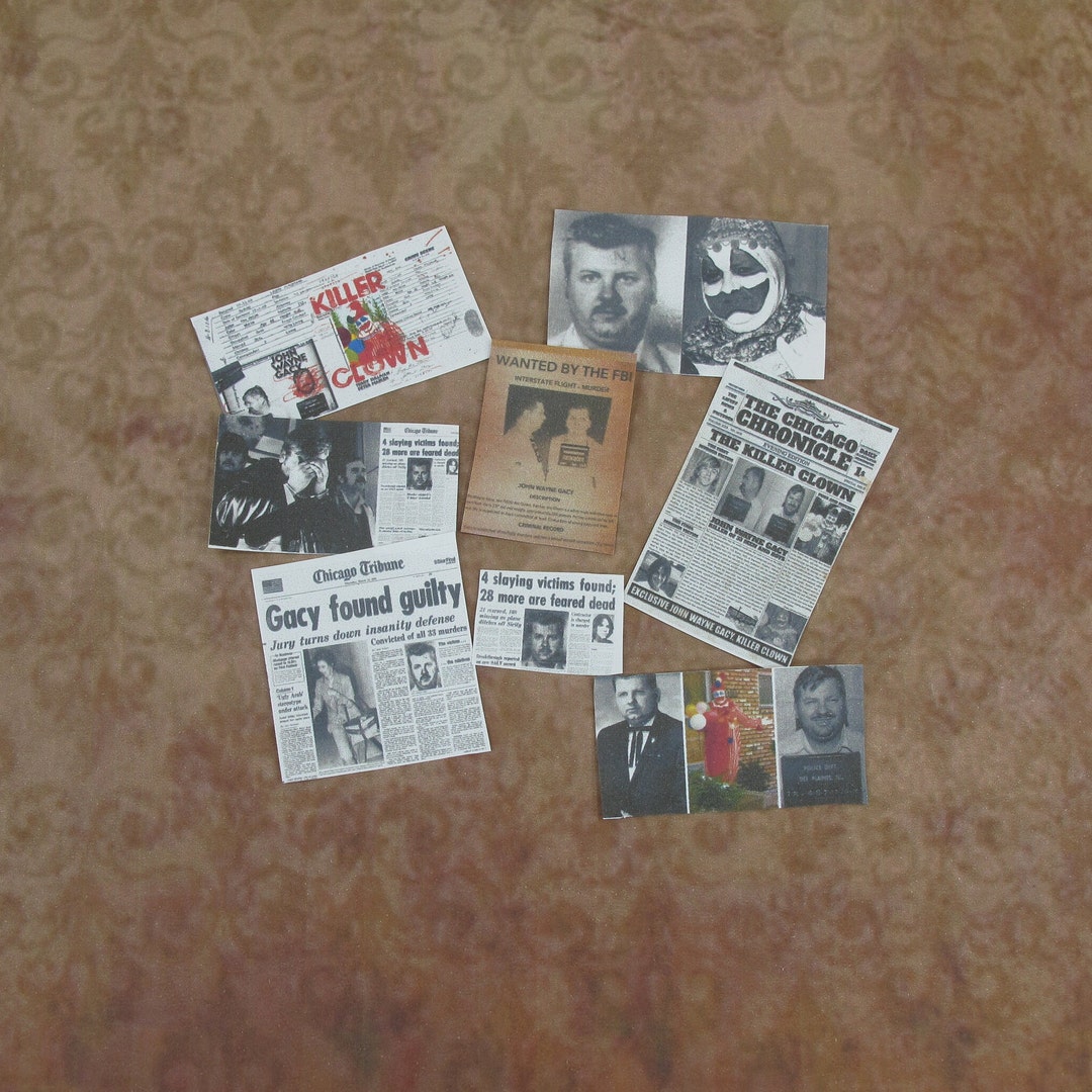 Killer John Wayne Gacy: 8 Dollhouse Miniature Newspaper Clippings. Dive ...