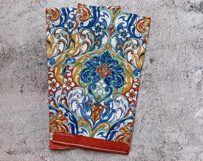 Set of 2 Multi-color Damask Decoupage Paper Napkins Decoupage Collage ...