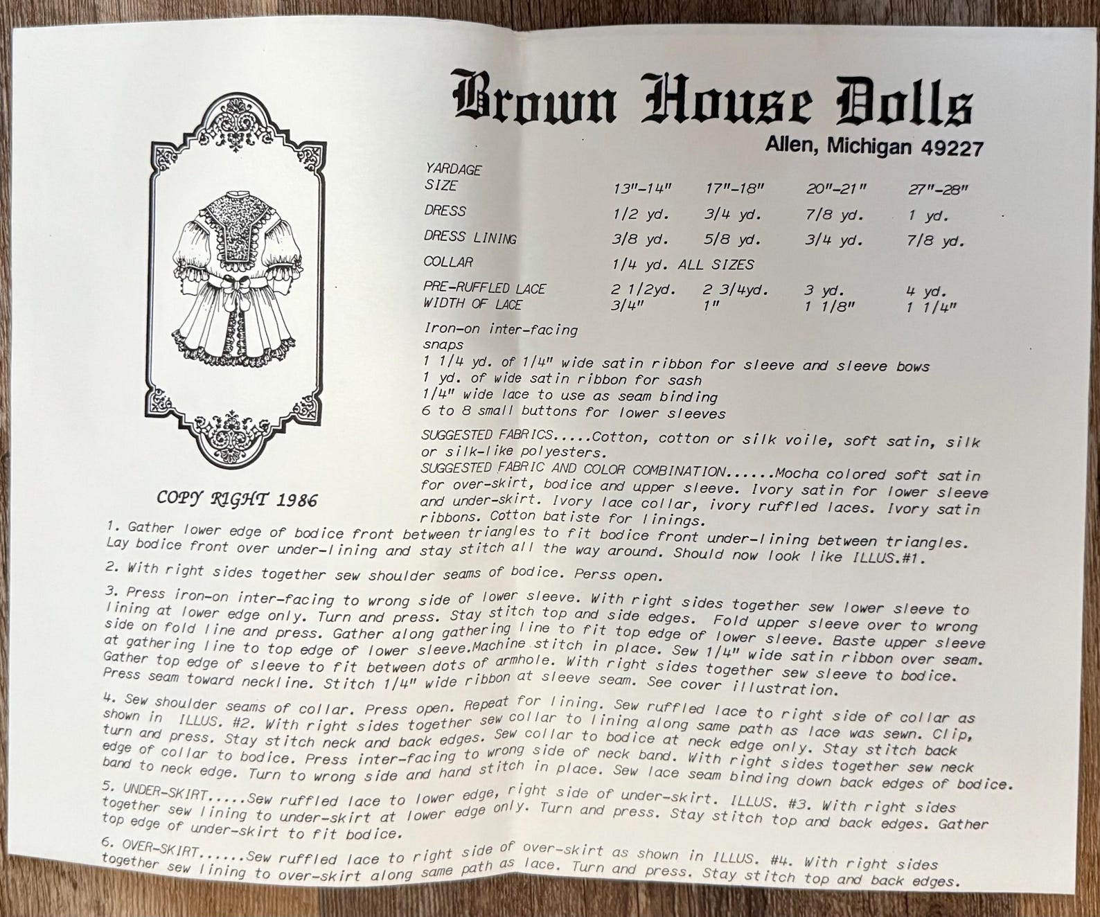 Brown House Dolls Pattern Antique Design 27" to 28" Dress Pattern for ...