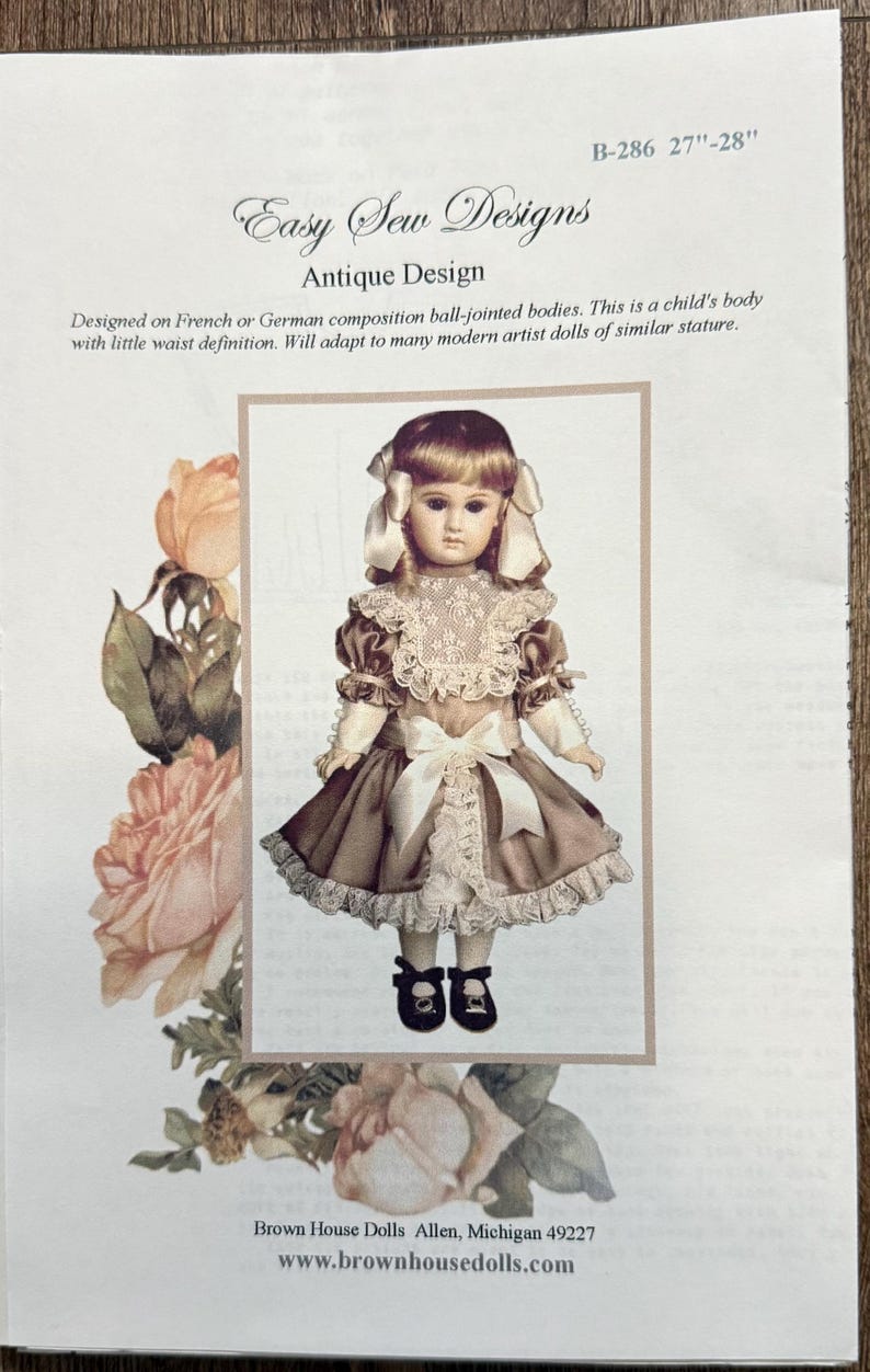 Brown House Dolls Pattern Antique Design 27" to 28" Dress Pattern for ...