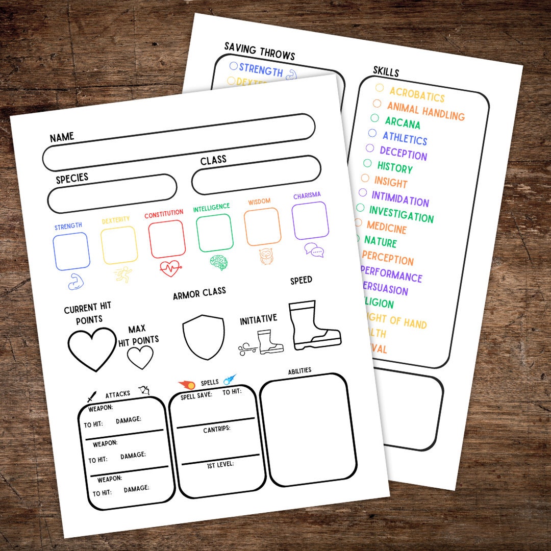 Dungeons and Dragons Easy Character Sheet - Etsy