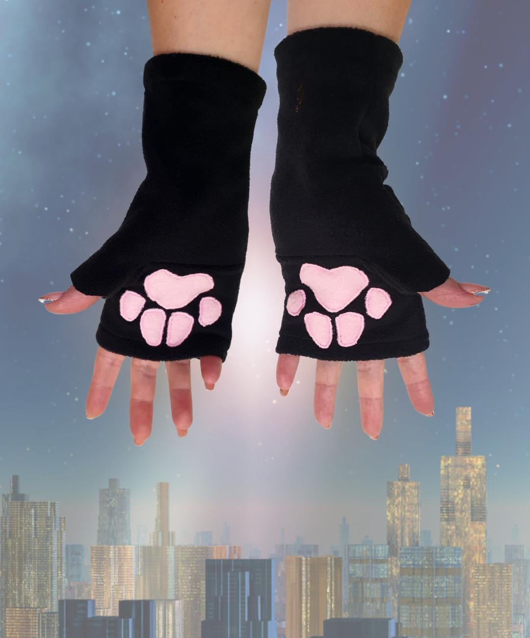 Cat Paw Print Black Fingerless Gloves. Cosplay Anime Gloves - Etsy