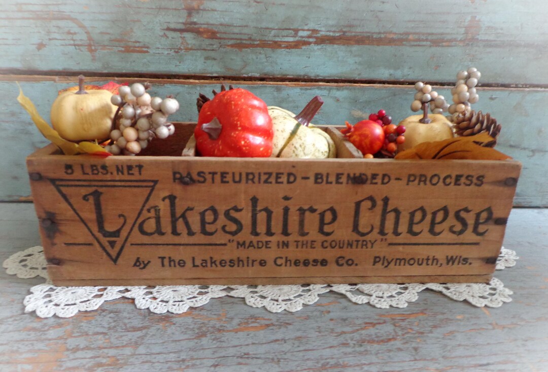 Vintage Wooden Cheese Box Divided Storage Box Lakeshire Cheese Kitchen ...