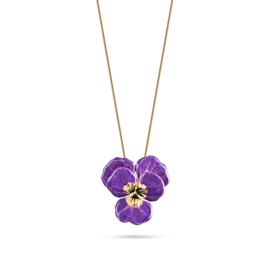 Gold-plated Silver Pansy Necklace: Purple Art Nouveau Floral Pendant ...