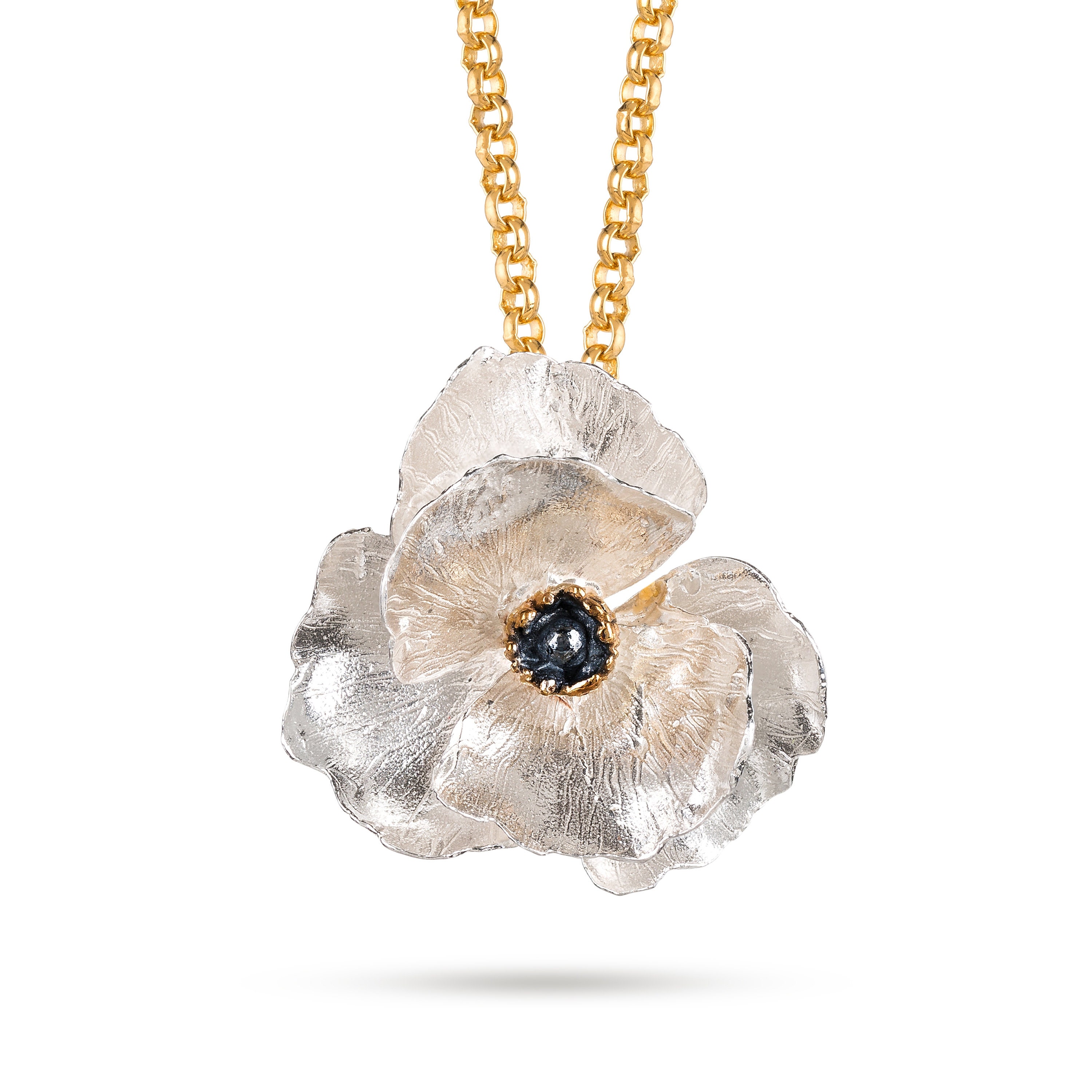 Gold and Silver Poppy Necklace Flower Pendant in Sterling - Etsy Australia