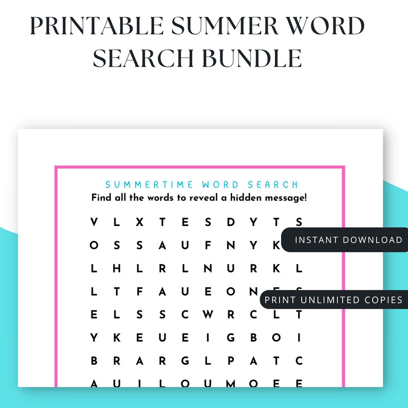 Summer Word Search Puzzle Bundle: Fun Kids Activity With Hidden ...