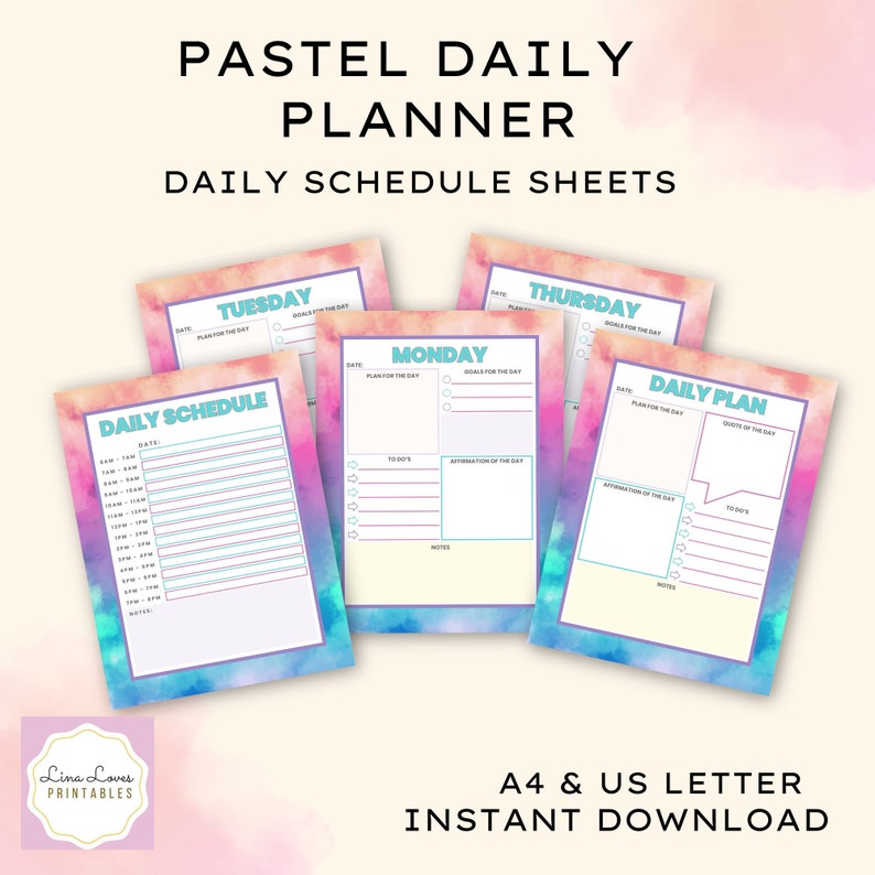 Pastel Daily Planner - Meal Plan - Daily Schedule - Notes - Etsy