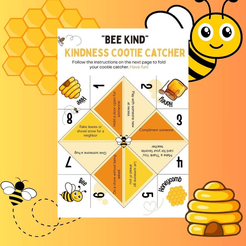Bee Kind Cootie Catcher - Printable Acts of Kindness Cootie Catcher - Etsy