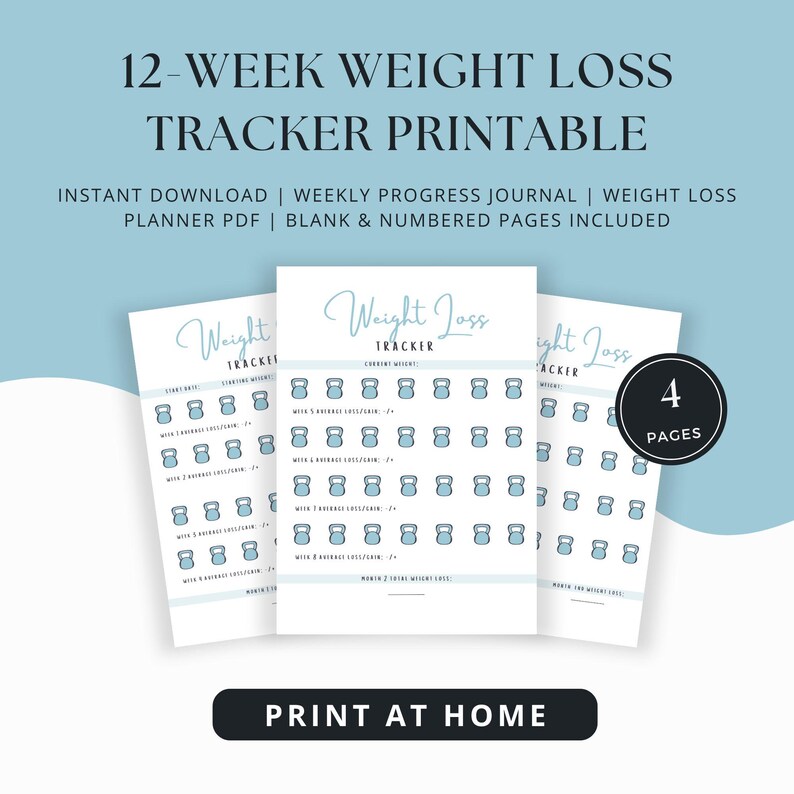 12-week Weight Loss Tracker Printable: Weekly Progress Planner (PDF ...