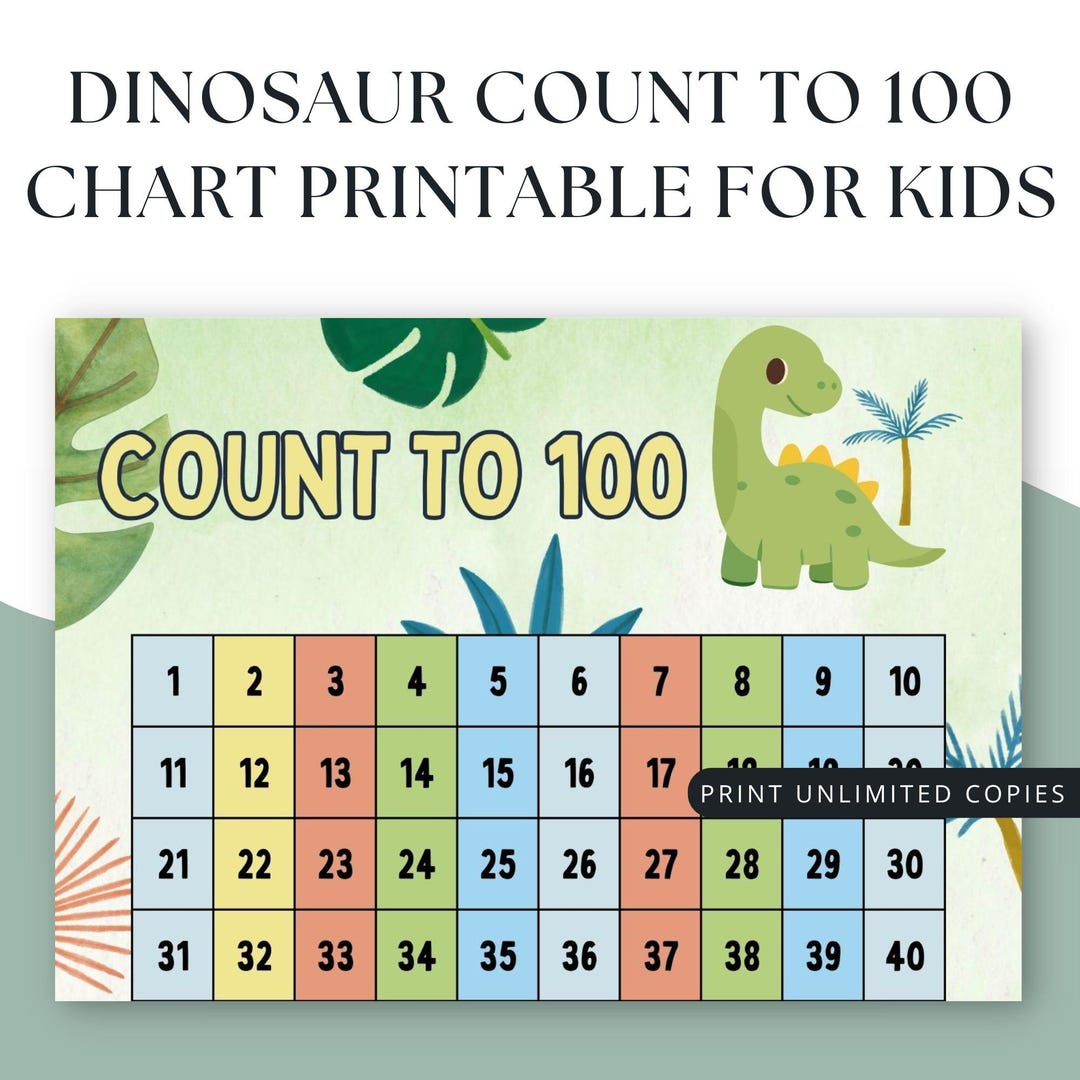 Dinosaur Count to 100 Chart, Kids Math Learning Poster (PDF) - Etsy
