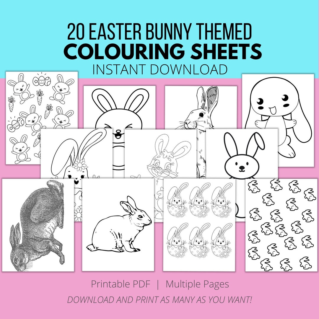 20 X Easter Bunny Themed Colouring Sheets - PDF Digital Download - Etsy