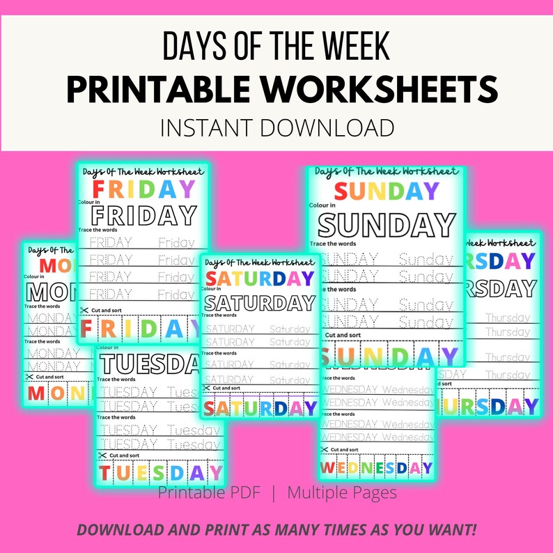 Days of the Week Printable Worksheets. Monday-friday Letter Formation ...