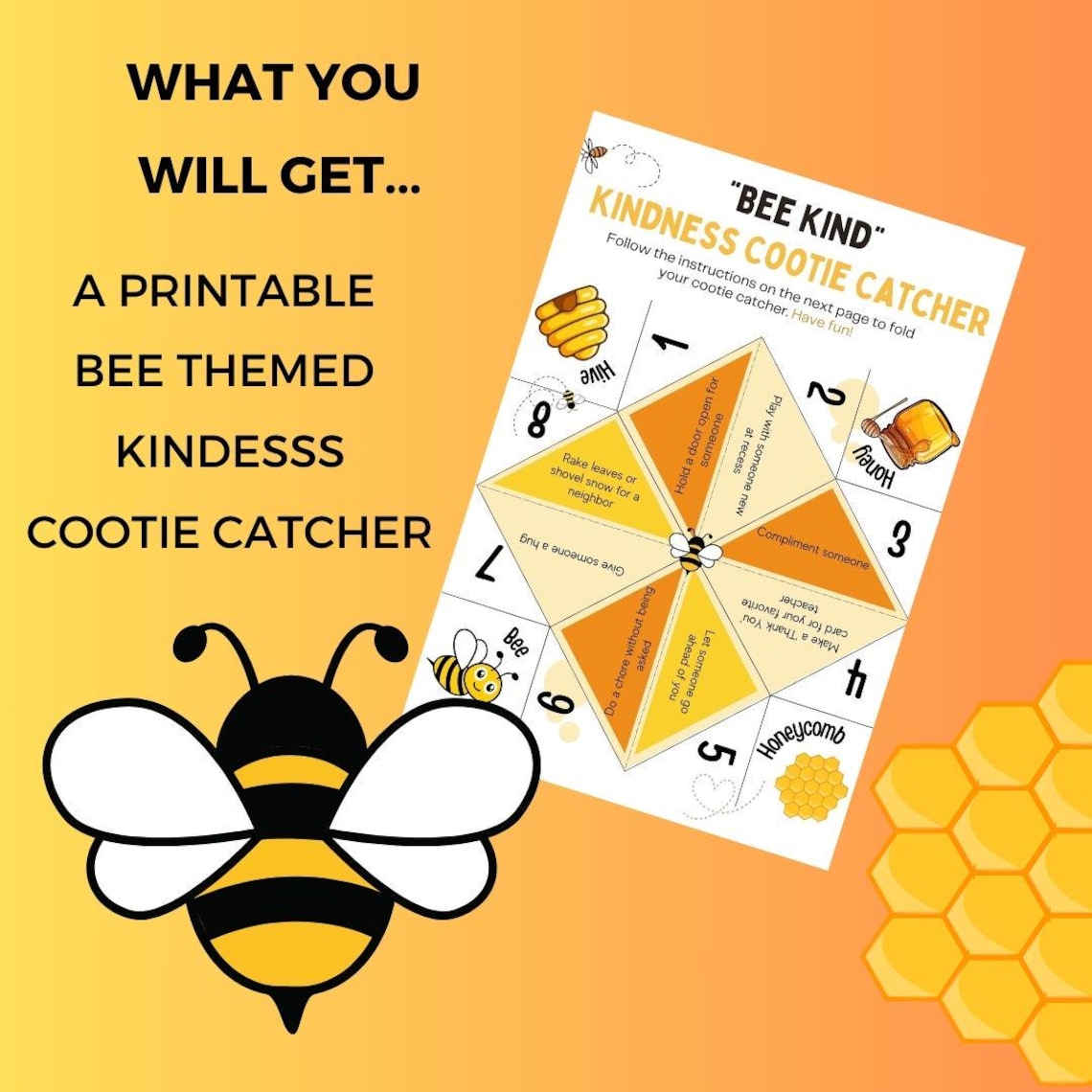 Bee Kind Cootie Catcher - Printable Acts of Kindness Cootie Catcher - Etsy