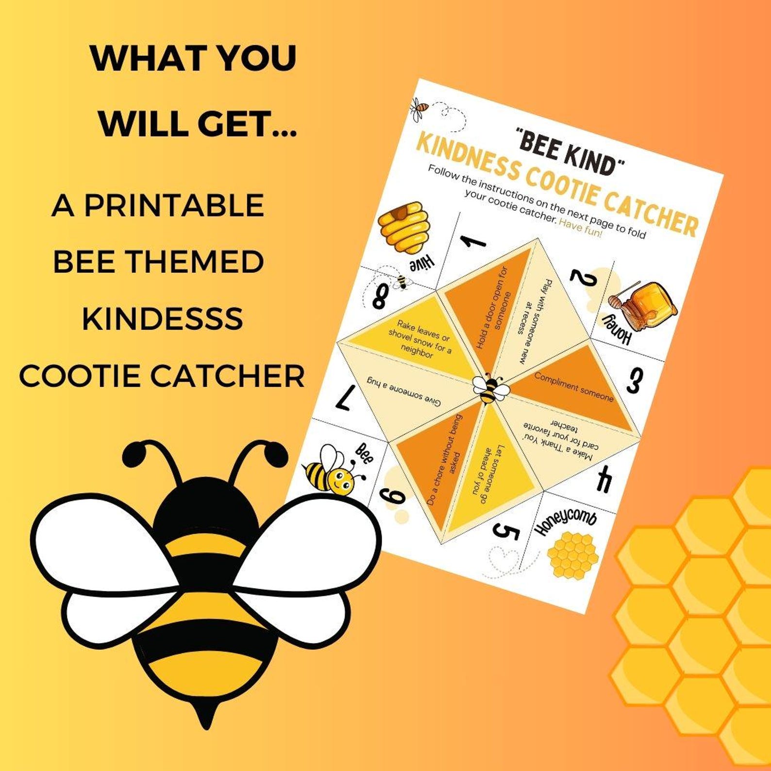 Bee Kind Cootie Catcher - Printable Acts of Kindness Cootie Catcher - Etsy