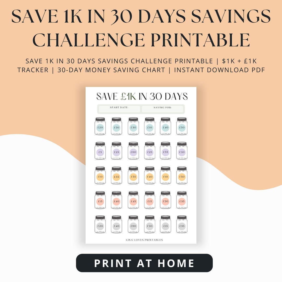 Save 1K in 30 Days Challenge Printable | UK & US Versions (PDF) - Etsy