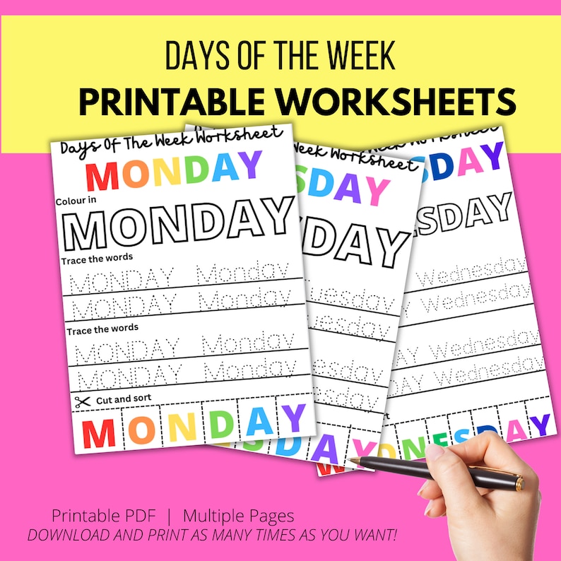 Days of the Week Printable Worksheets. Monday-friday Letter Formation ...