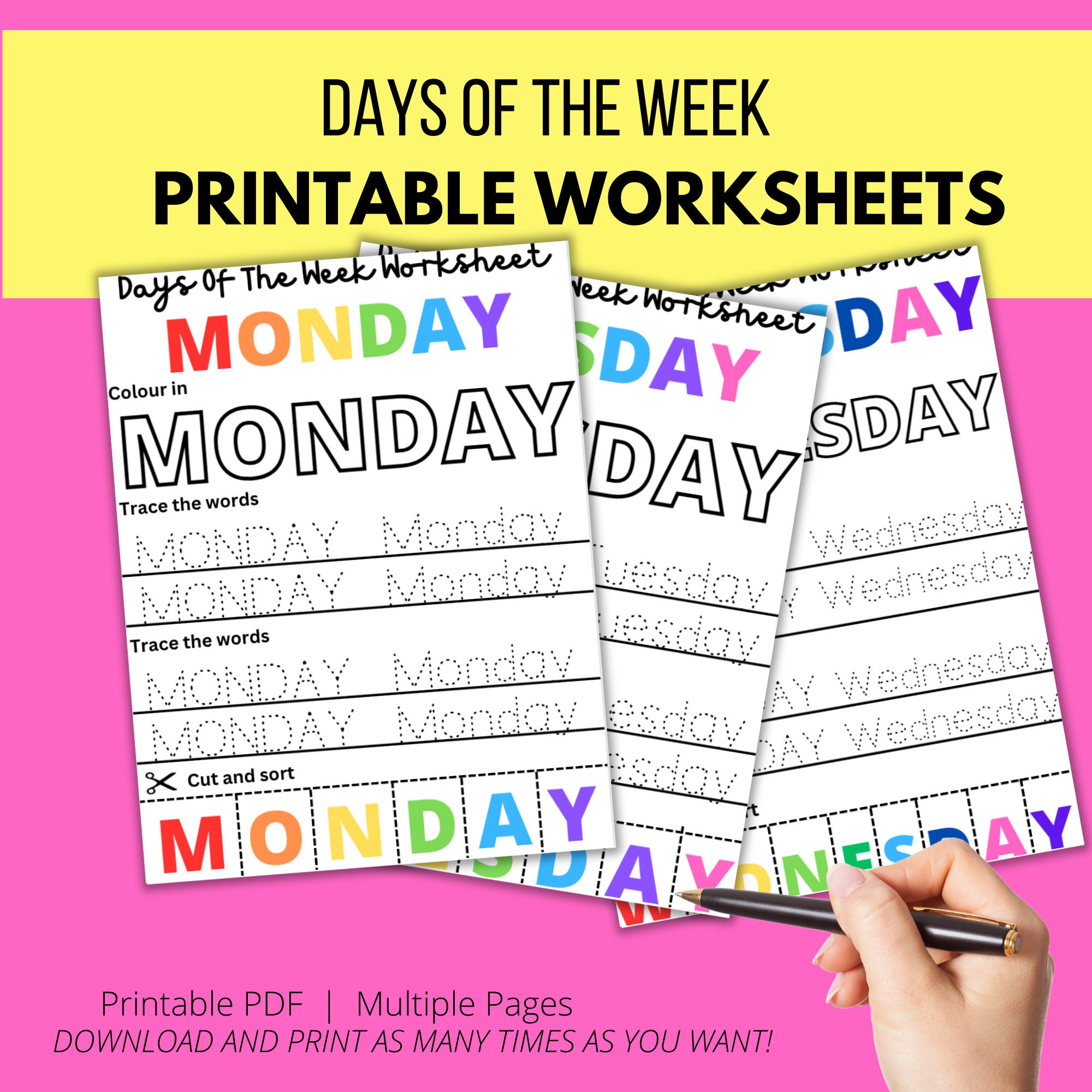 Days of the Week Printable Worksheets. Monday-friday Letter Formation ...