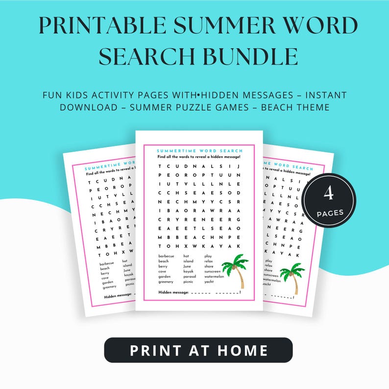 Summer Word Search Puzzle Bundle: Fun Kids Activity With Hidden ...