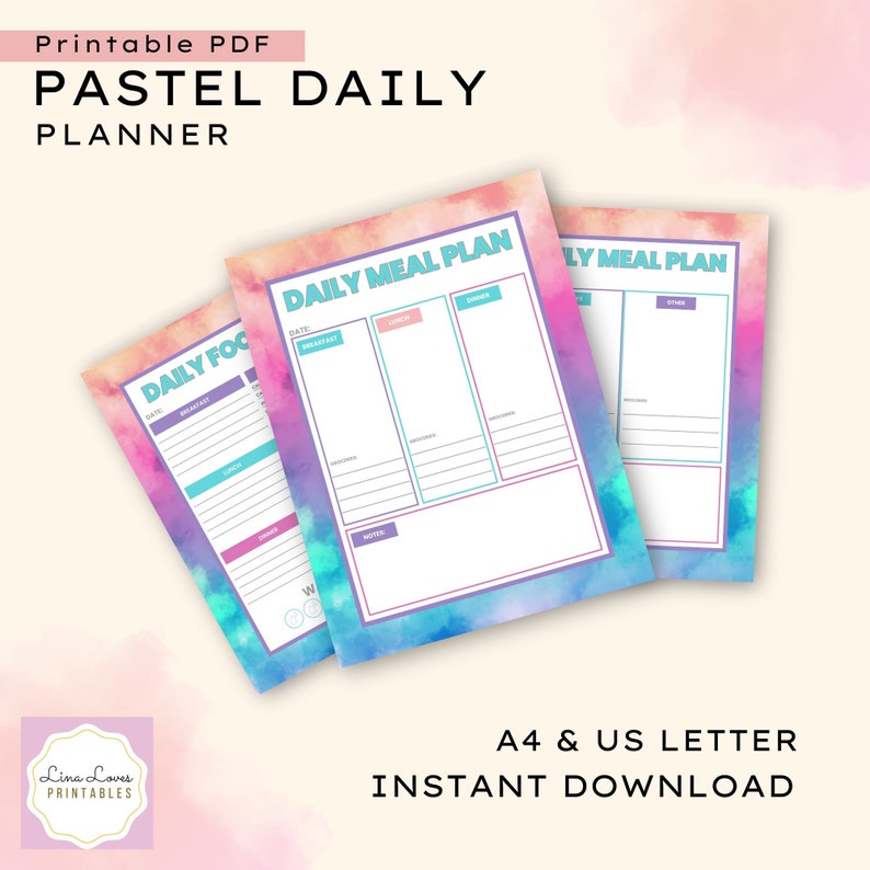Pastel Daily Planner - Meal Plan - Daily Schedule - Notes - Etsy