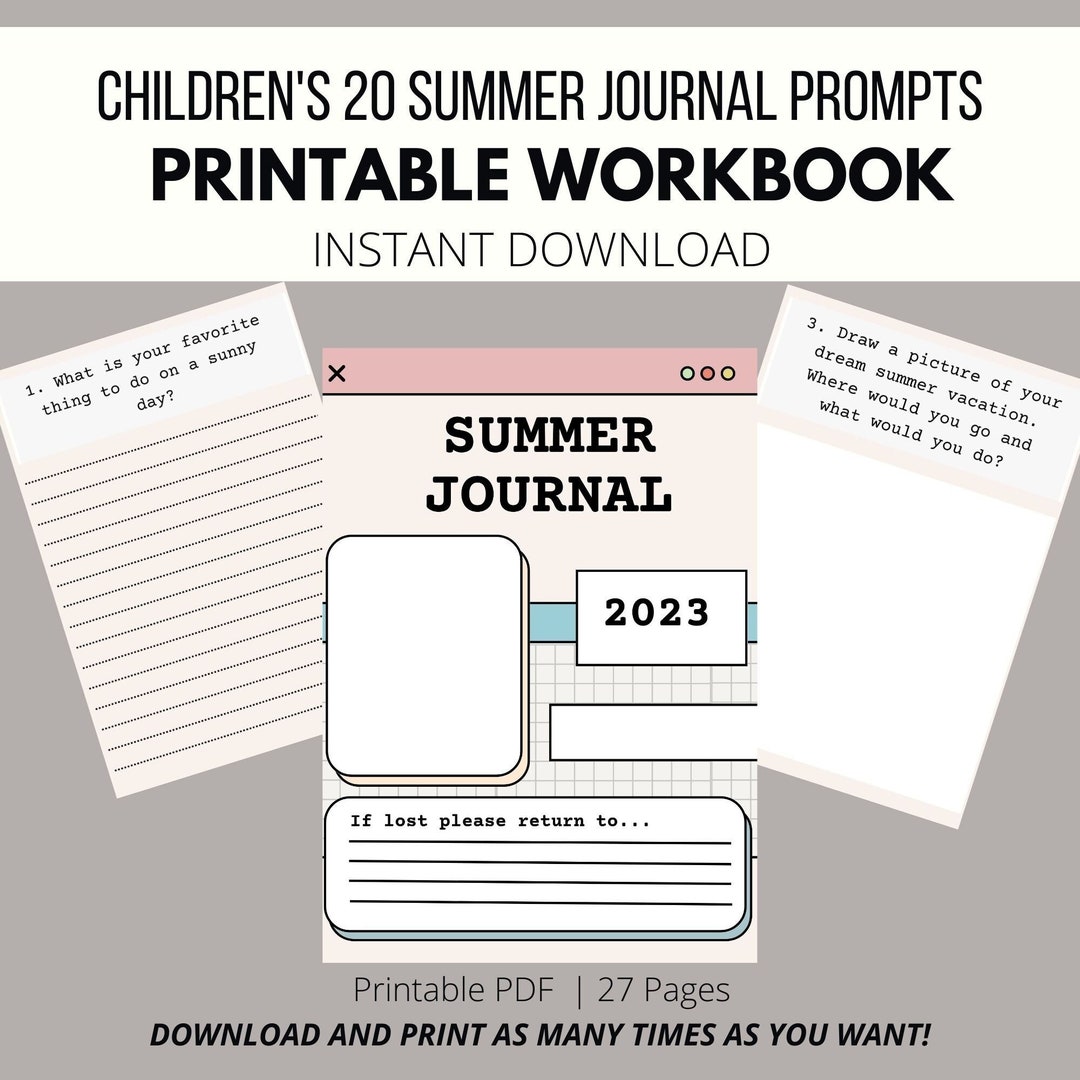 20 Children's Summer Journal Prompts printable Workbook - Etsy