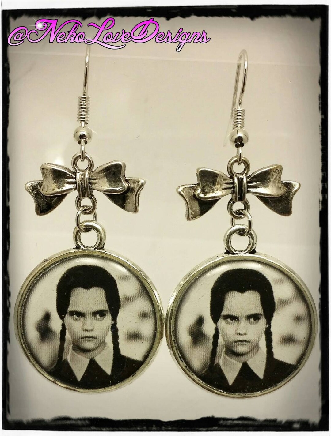 Wednesday Addams Earrings With Black or Silver Bow - Etsy