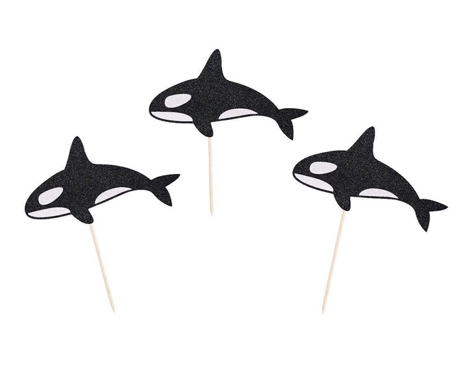 Orca Cupcake Toppers Black Glitter Whale Cupcake Toppers Killer Whale ...