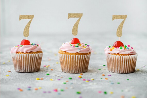 7 Cupcake Toppers - Seventh Birthday Ideas. Number Seven Cupcake ...