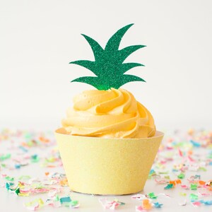 Pineapple Top Cupcake Toppers Green Glitter 12 Toppers Tropical Party ...
