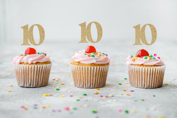10 Cupcake Toppers - Tenth Birthday. Number Ten Cupcake Toppers. 10th ...