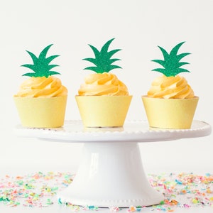 Pineapple Top Cupcake Toppers Green Glitter 12 Toppers Tropical Party ...