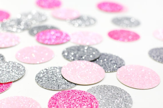 Light Pink + Neon Pink + Silver Glitter Confetti - 1" - Wedding ...