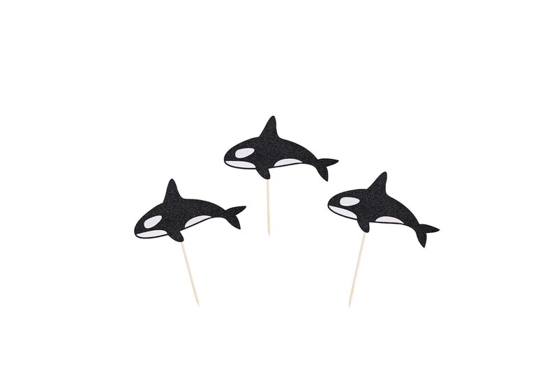 Orca Cupcake Toppers Black Glitter Whale Cupcake Toppers - Etsy