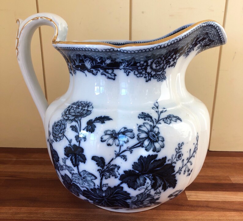 Antique Beautiful Cauldon England Blue and White Pitcher - Etsy