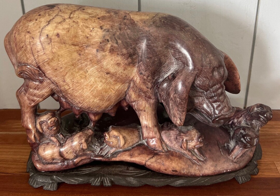 Stone Pig and Piglets Sculpture (made in Peoples Republic of China) - Etsy